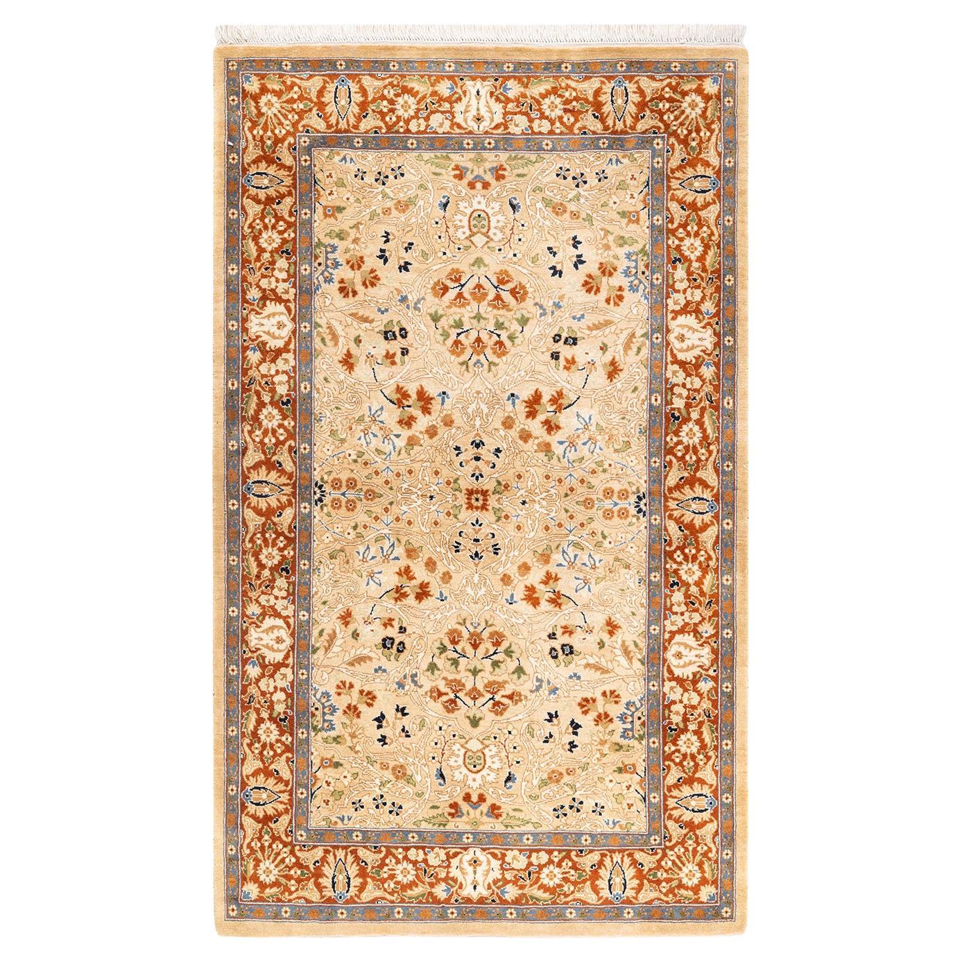 One-of-a-kind Hand Knotted Wool Mogul Yellow Area Rug For Sale at 1stDibs