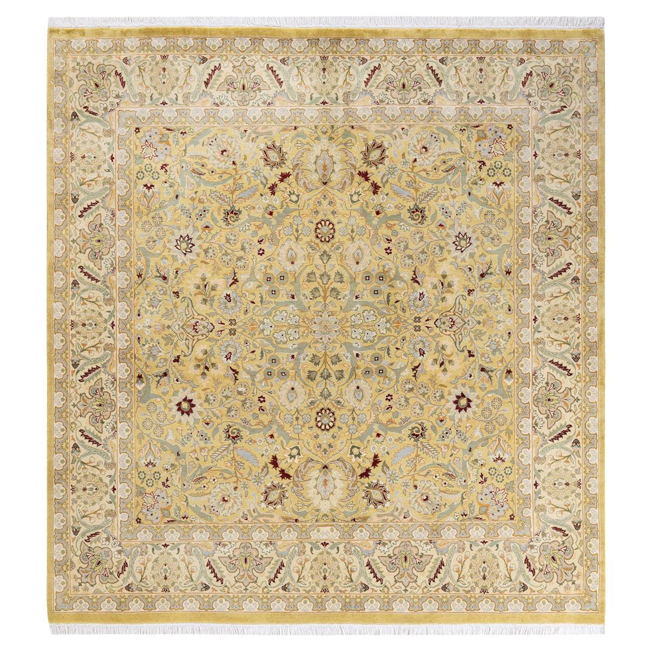 One-of-a-kind Hand Knotted Wool Mogul Yellow Area Rug For Sale at 1stDibs