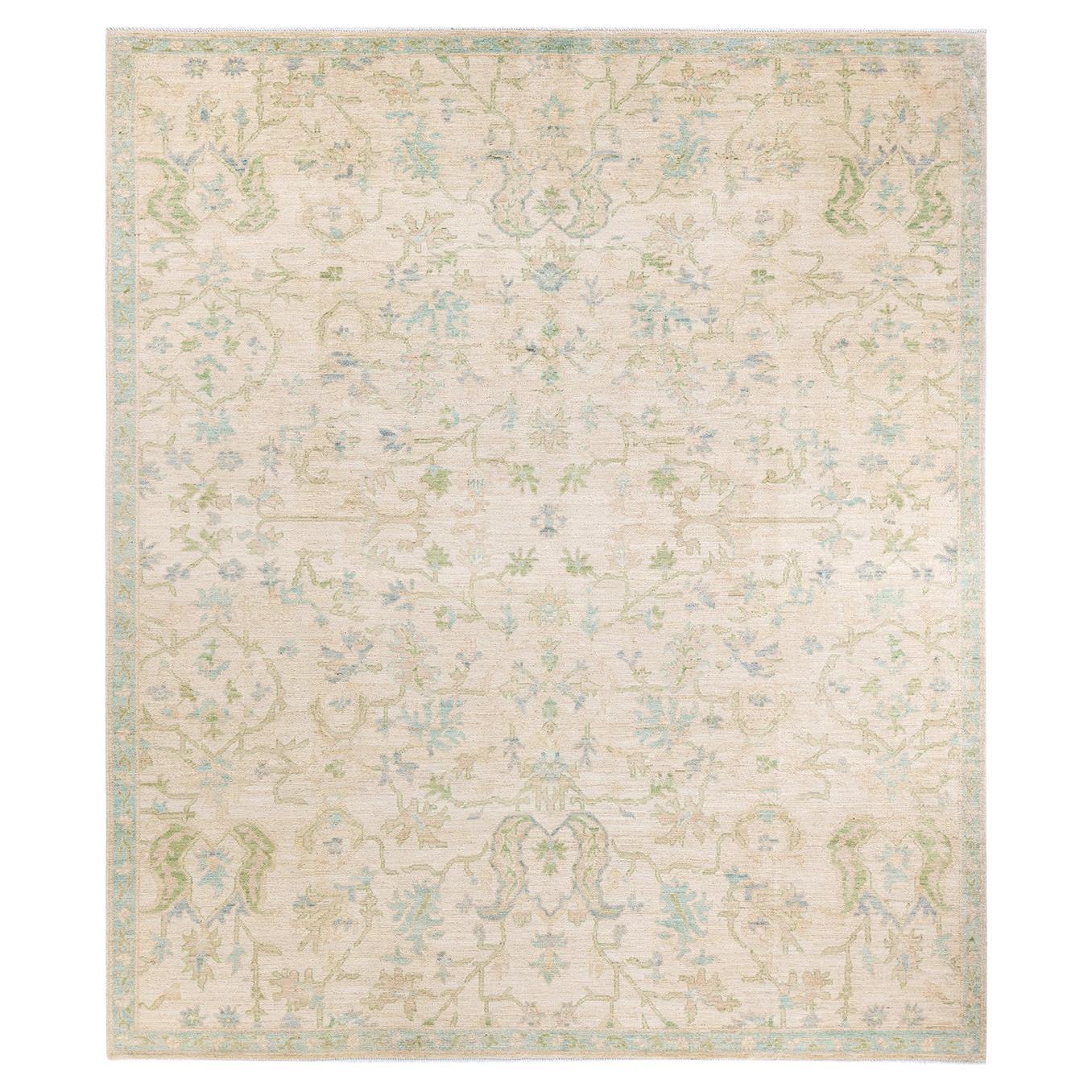 One-of-a-kind Hand Knotted Wool Oushak Ivory Area Rug For Sale at 1stDibs