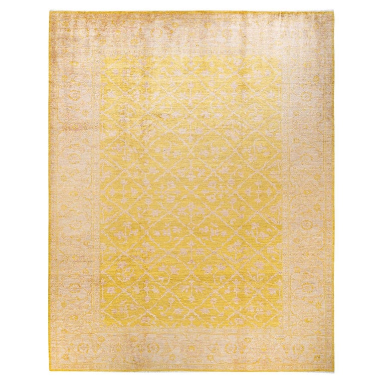 One-of-a-kind Hand Knotted Wool Oushak Yellow Area Rug For Sale at 1stDibs