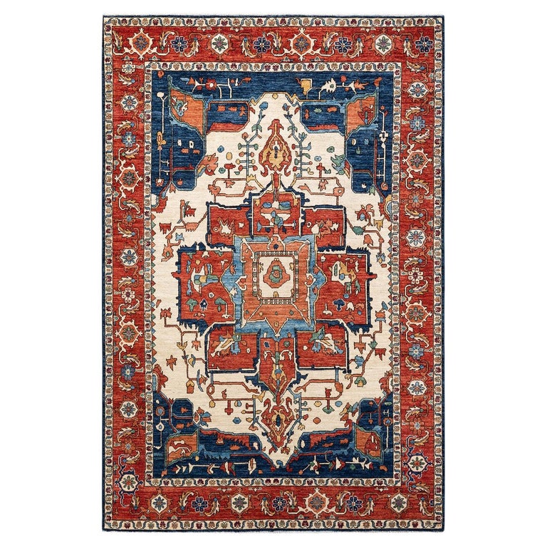 Handgeknüpfter blauer Serapi-Teppich aus Wolle, Unikat im Angebot bei ...