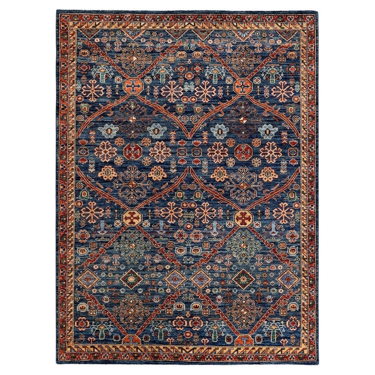 Handgeknüpfter blauer Serapi-Teppich aus Wolle, Unikat im Angebot bei ...