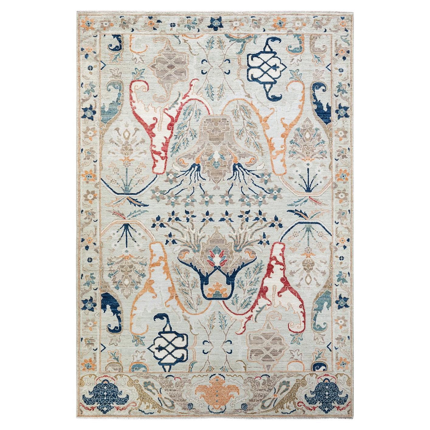 One-of-a-kind Hand Knotted Wool Serapi Ivory Area Rug For Sale at 1stDibs