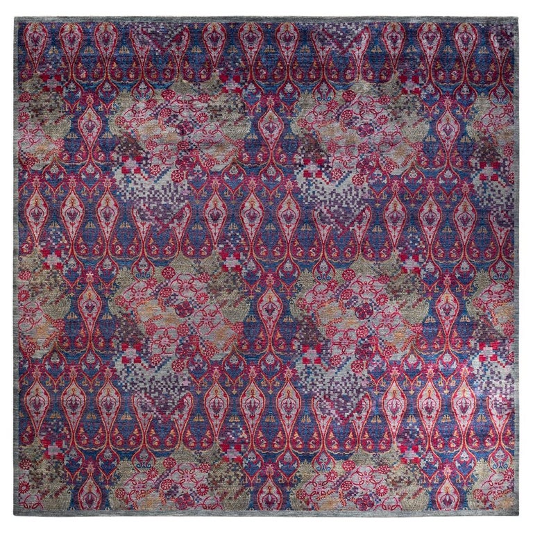 One-of-a-kind Hand Knotted Wool Suzani Gray Area Rug For Sale at 1stDibs