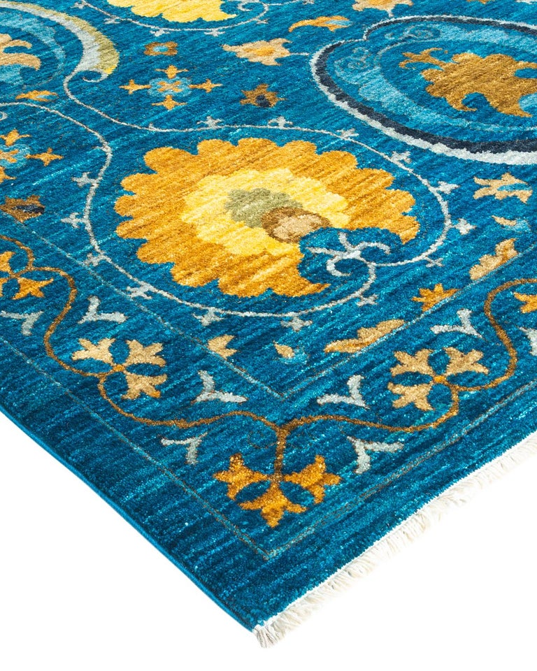 One-of-a-kind Hand Knotted Wool Suzani Green Area Rug For Sale at 1stDibs