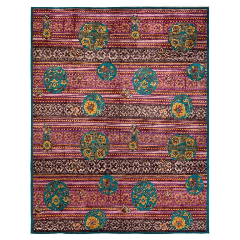 One-of-a-kind Hand Knotted Wool Suzani Green Area Rug For Sale at 1stDibs