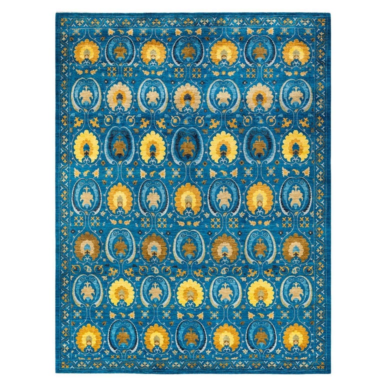 One-of-a-kind Hand Knotted Wool Suzani Green Area Rug For Sale at 1stDibs