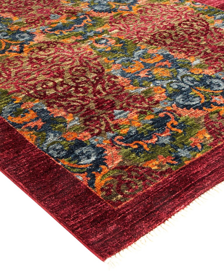 One-of-a-kind Hand Knotted Wool Suzani Red Area Rug For Sale at 1stDibs