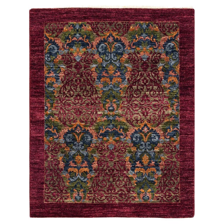 One-of-a-kind Hand Knotted Wool Suzani Red Area Rug For Sale at 1stDibs