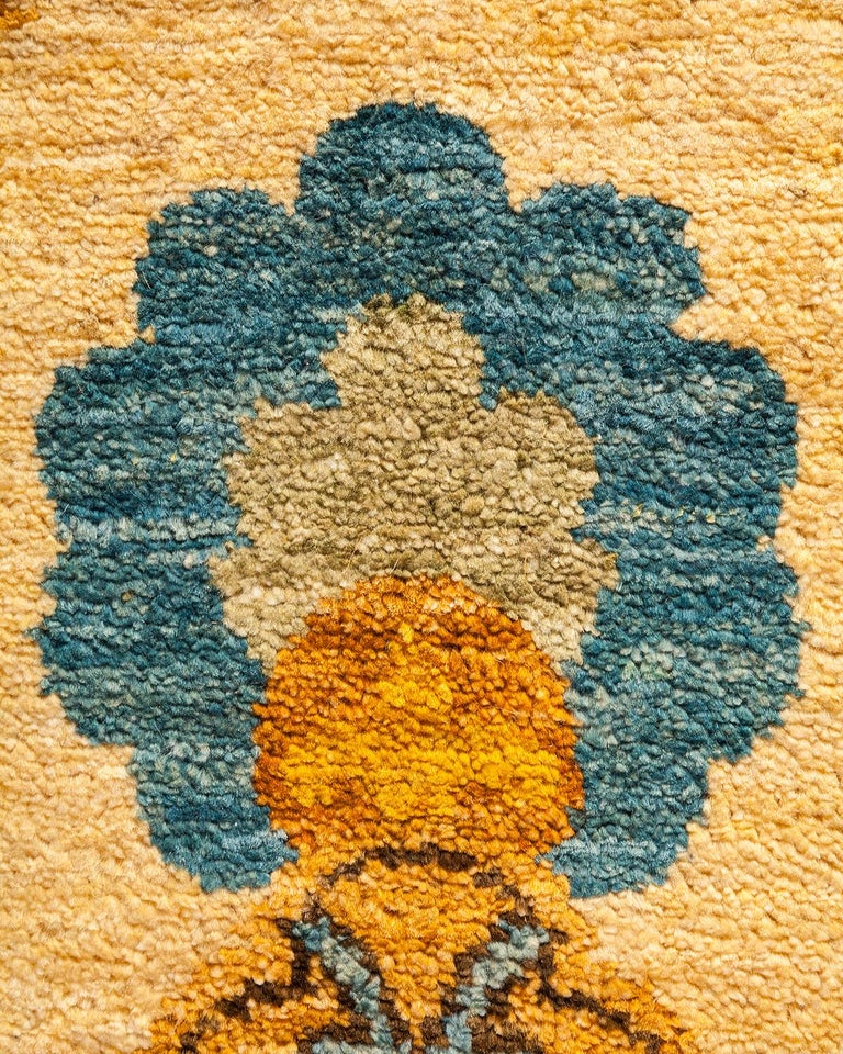 One-of-a-kind Hand Knotted Wool Suzani Yellow Area Rug For Sale at 1stDibs