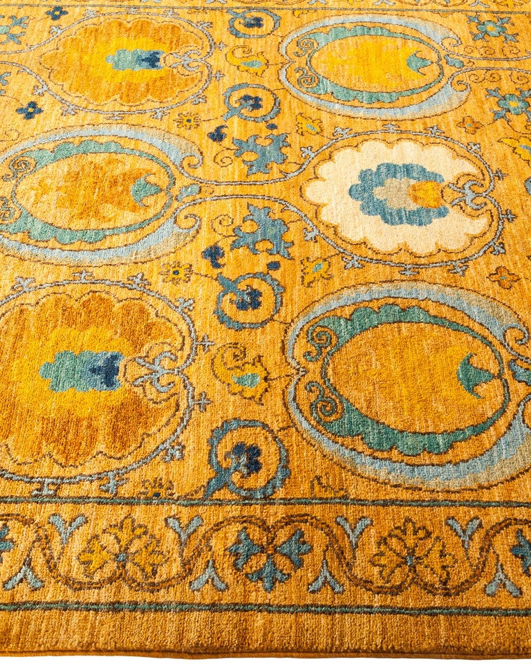One-of-a-kind Hand Knotted Wool Suzani Yellow Area Rug For Sale at 1stDibs