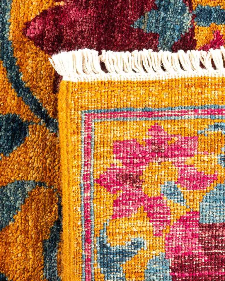 One-of-a-kind Hand Knotted Wool Suzani Yellow Area Rug For Sale at 1stDibs