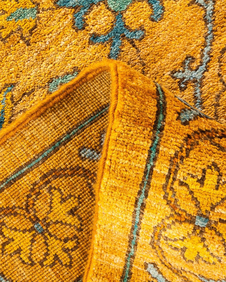 One-of-a-kind Hand Knotted Wool Suzani Yellow Area Rug For Sale at 1stDibs