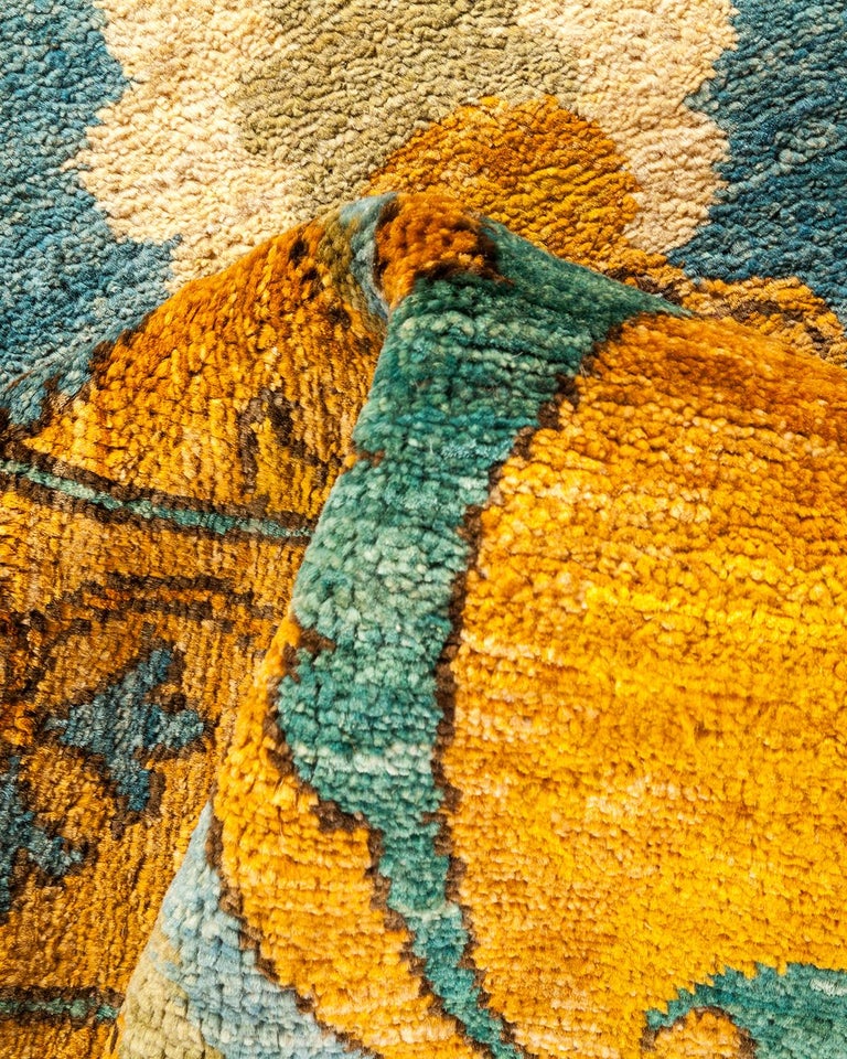 One-of-a-kind Hand Knotted Wool Suzani Yellow Area Rug For Sale at 1stDibs