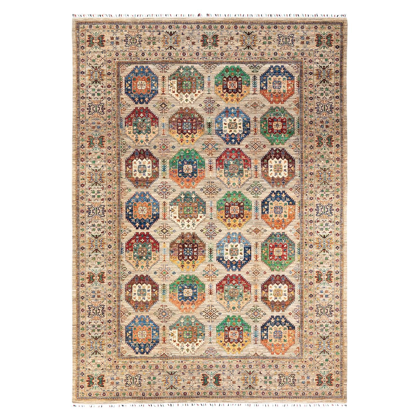 One-of-a-kind Hand Knotted Wool Tribal Beige Area Rug For Sale at 1stDibs
