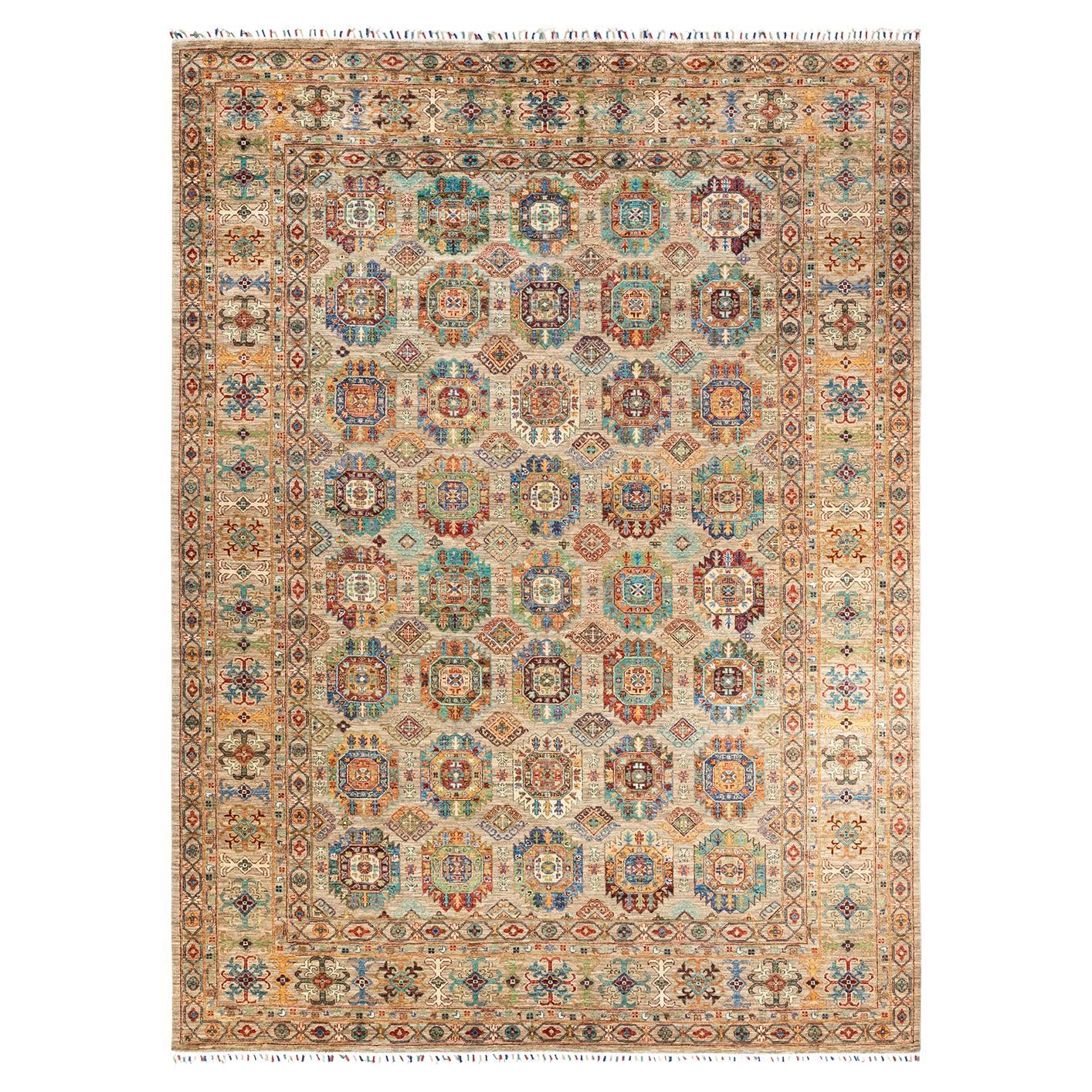 One-of-a-kind Hand Knotted Wool Tribal Beige Area Rug For Sale at 1stDibs