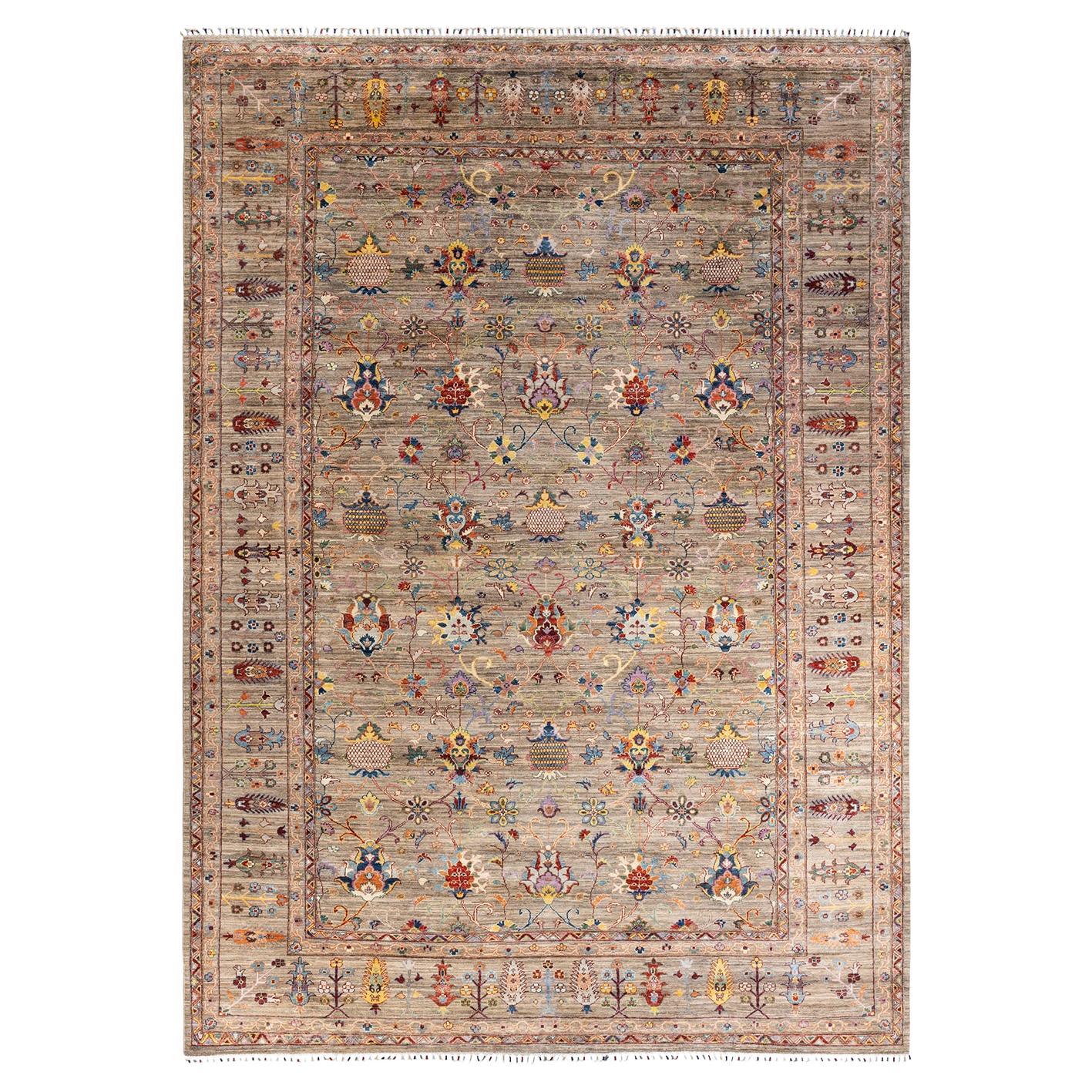 One-of-a-kind Hand Knotted Wool Tribal Beige Area Rug For Sale at 1stDibs