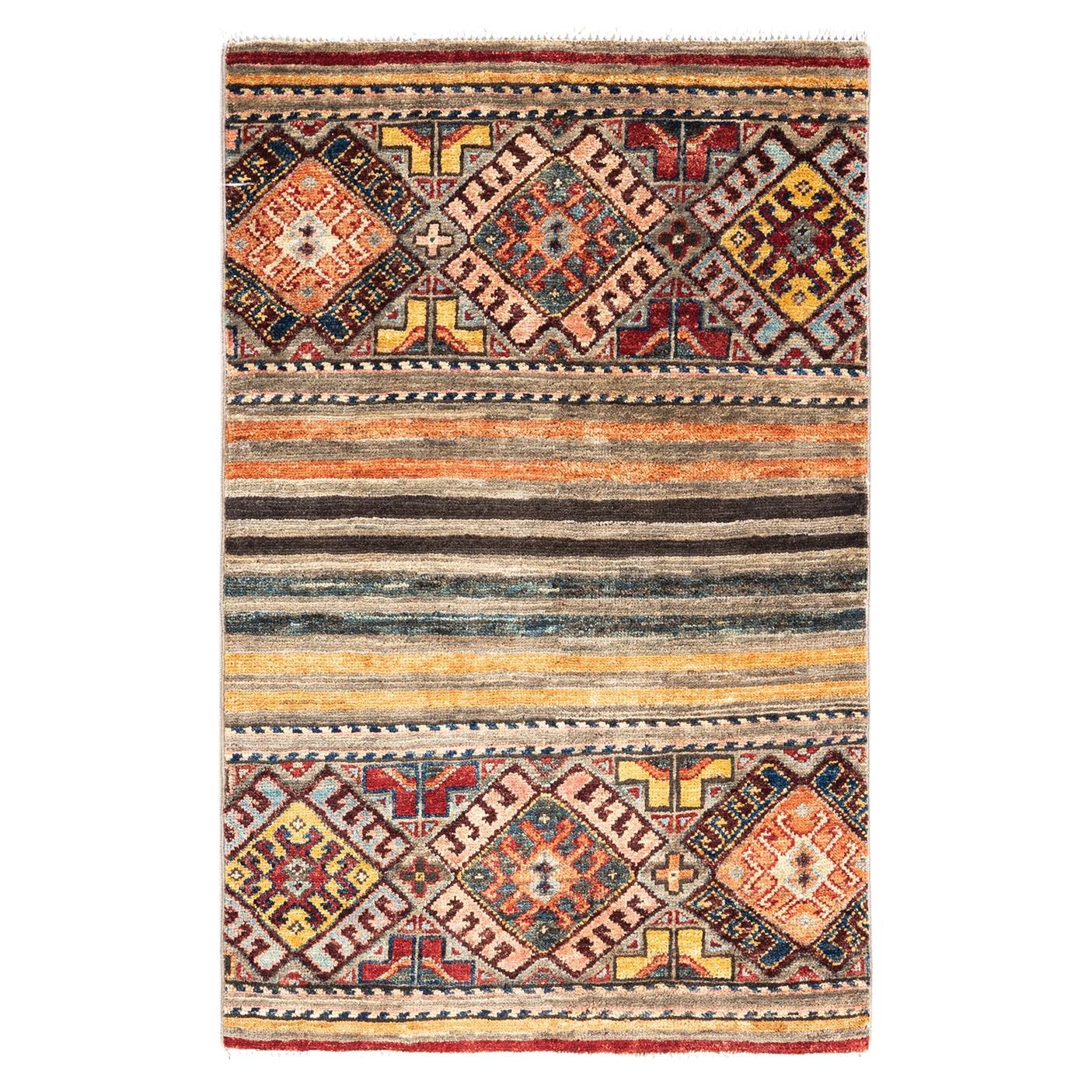 One-of-a-kind Hand Knotted Wool Tribal Beige Area Rug For Sale at 1stDibs