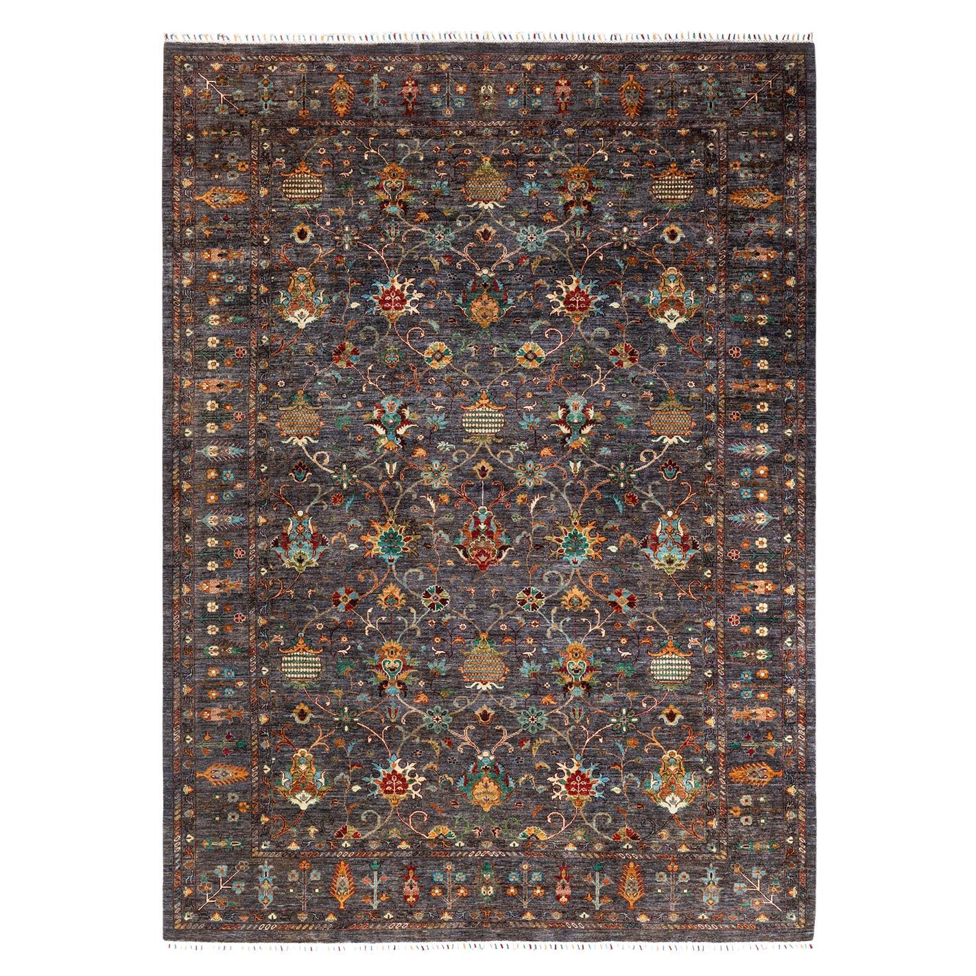 One-of-a-kind Hand Knotted Wool Tribal Gray Area Rug For Sale at 1stDibs