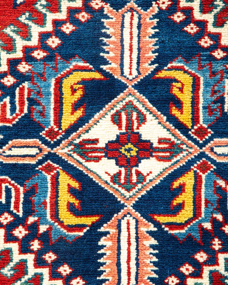 One-of-a-kind Hand Knotted Wool Tribal Orange Area Rug For Sale at 1stDibs