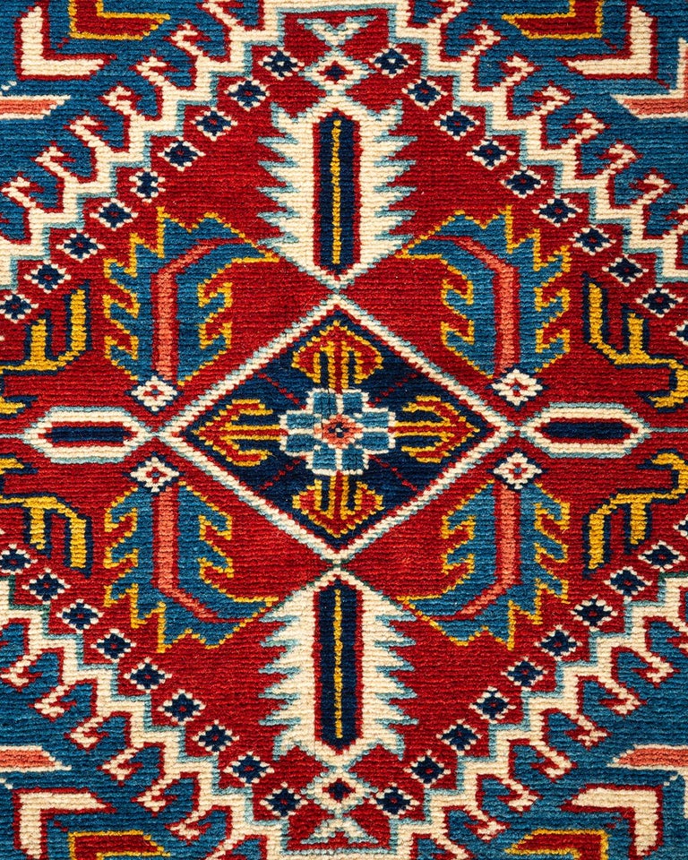 One-of-a-kind Hand Knotted Wool Tribal Orange Area Rug For Sale at 1stDibs
