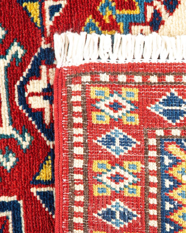 One-of-a-kind Hand Knotted Wool Tribal Orange Area Rug For Sale at 1stDibs