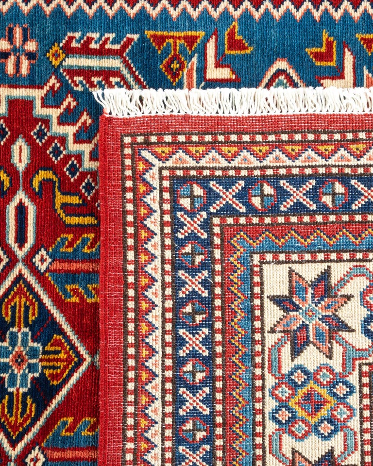 One-of-a-kind Hand Knotted Wool Tribal Orange Area Rug For Sale at 1stDibs