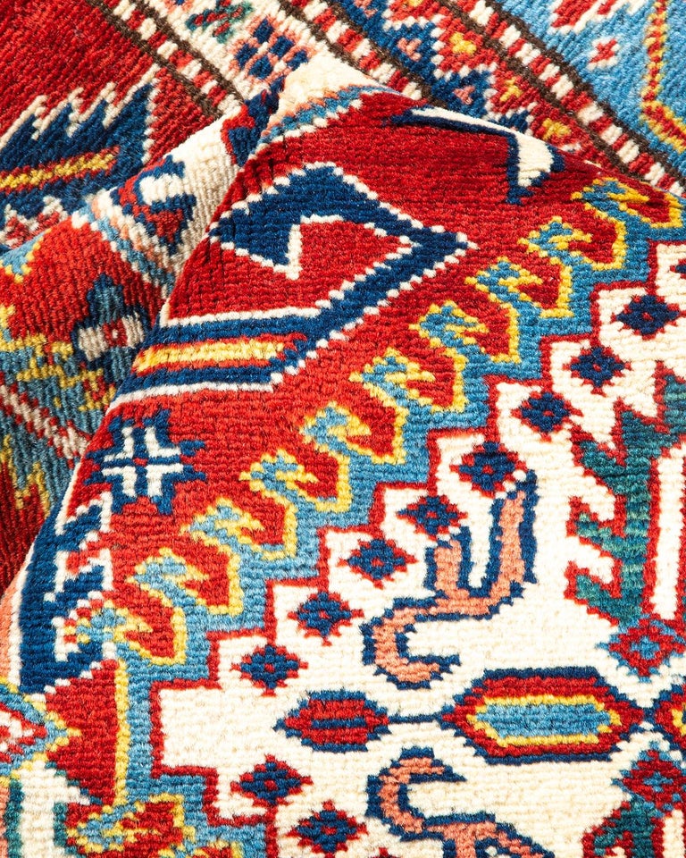 One-of-a-kind Hand Knotted Wool Tribal Orange Area Rug For Sale at 1stDibs