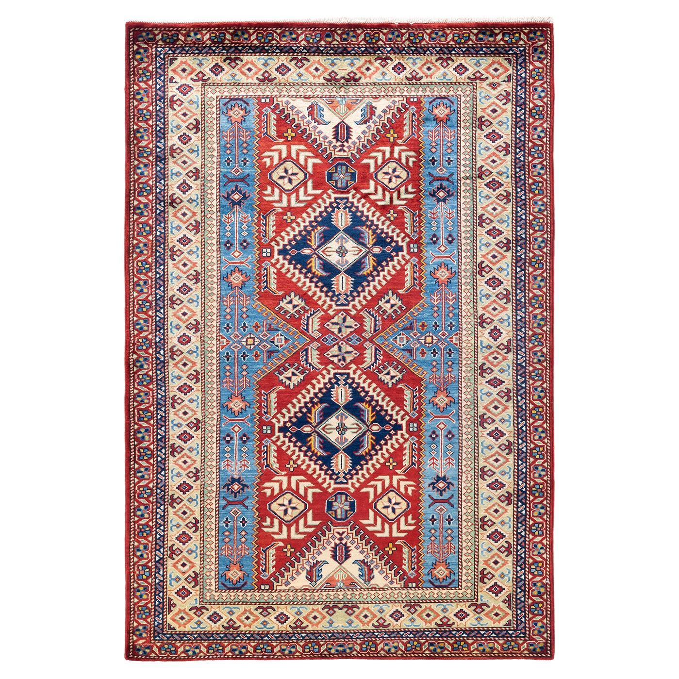 One-of-a-kind Hand Knotted Wool Tribal Orange Area Rug For Sale at 1stDibs