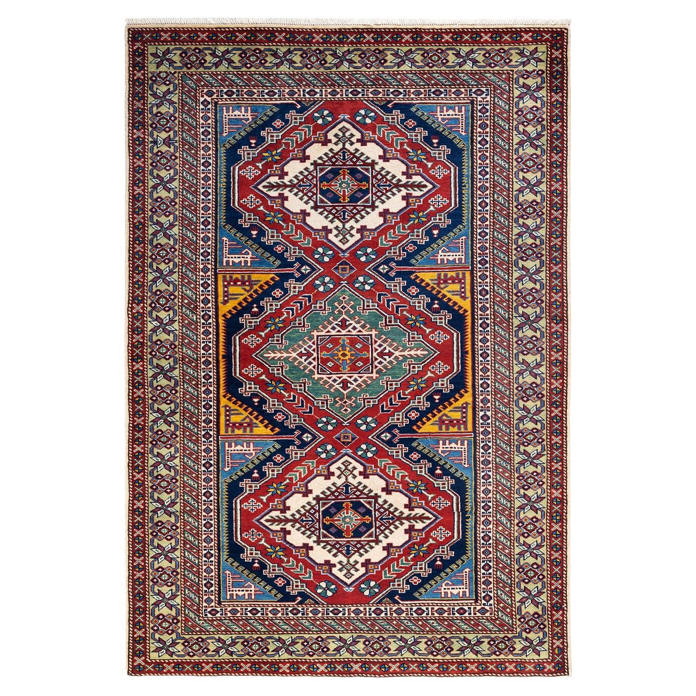 One-of-a-kind Hand Knotted Wool Tribal Orange Area Rug For Sale at 1stDibs