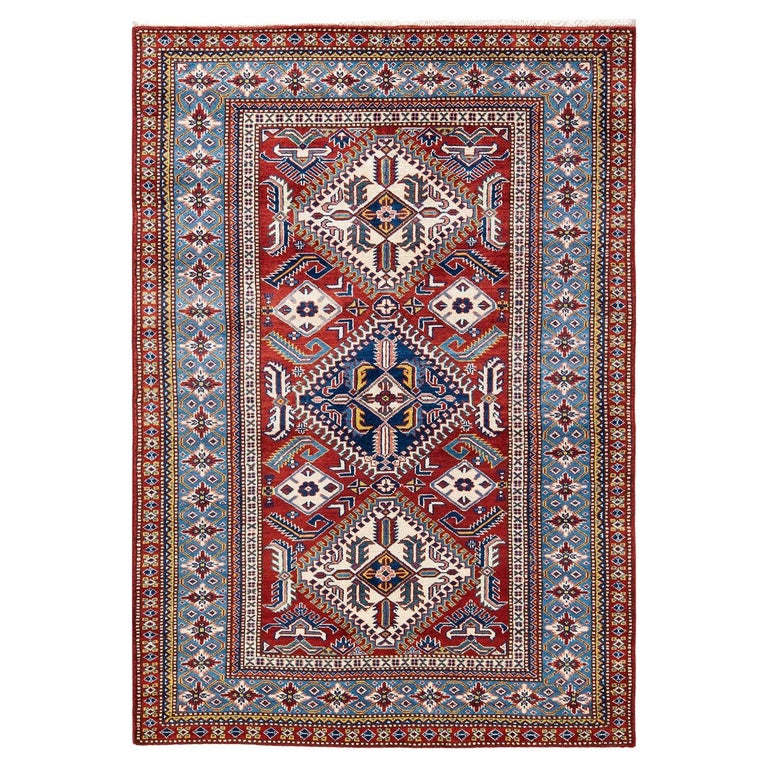 One-of-a-kind Hand Knotted Wool Tribal Orange Area Rug For Sale at 1stDibs