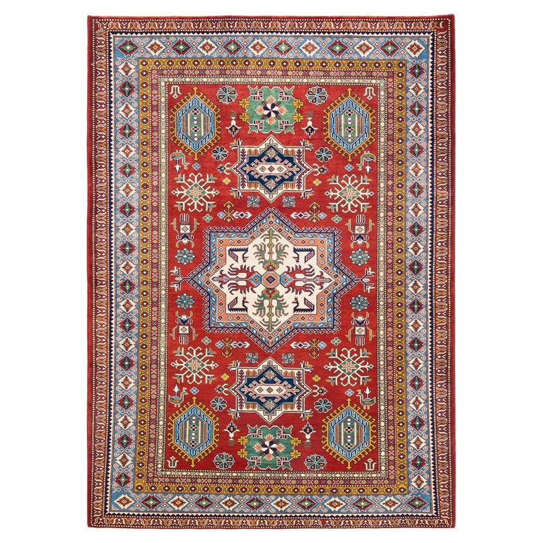 One-of-a-kind Hand Knotted Wool Tribal Orange Area Rug For Sale at 1stDibs