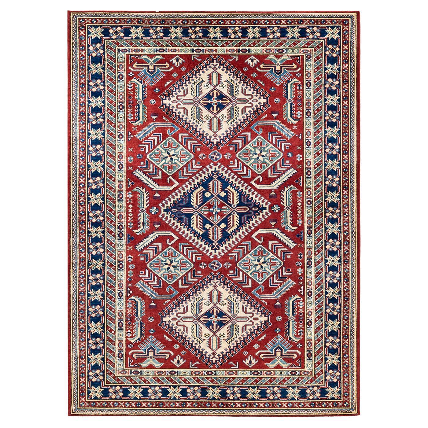 One-of-a-kind Hand Knotted Wool Tribal Orange Area Rug For Sale at 1stDibs