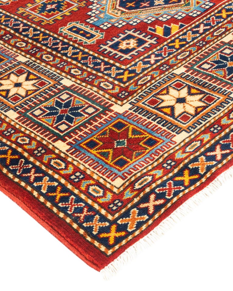 One-of-a-kind Hand Knotted Wool Tribal Red Area Rug For Sale at 1stDibs