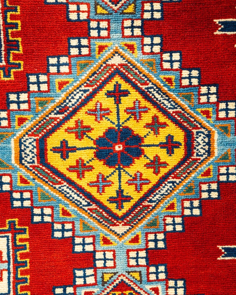One-of-a-kind Hand Knotted Wool Tribal Red Area Rug For Sale at 1stDibs