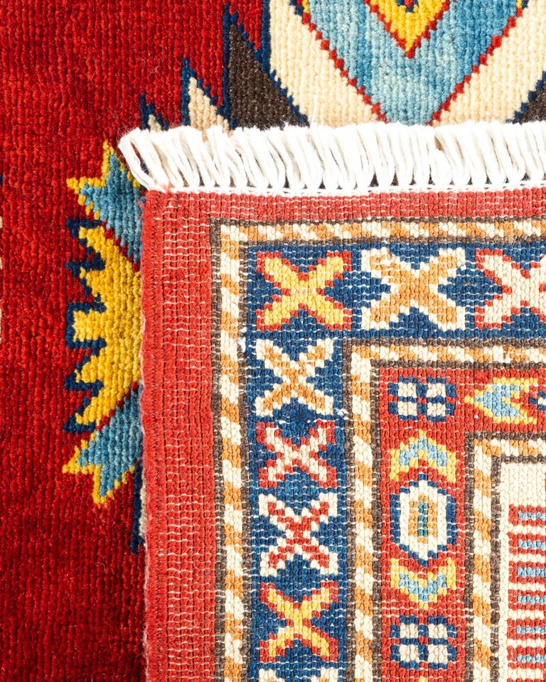 One-of-a-kind Hand Knotted Wool Tribal Red Area Rug For Sale at 1stDibs