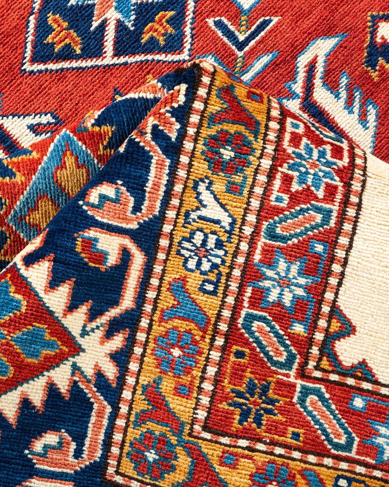 One-of-a-kind Hand Knotted Wool Tribal Red Area Rug For Sale at 1stDibs