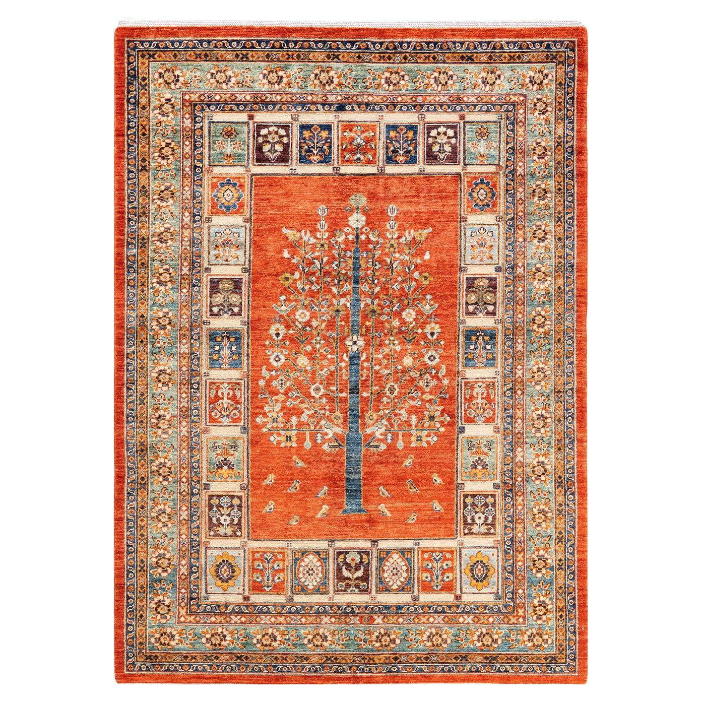One-of-a-kind Hand Knotted Wool Tribal Red Area Rug For Sale at 1stDibs