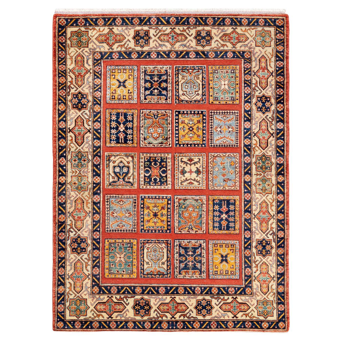 One-of-a-kind Hand Knotted Wool Tribal Red Area Rug For Sale at 1stDibs