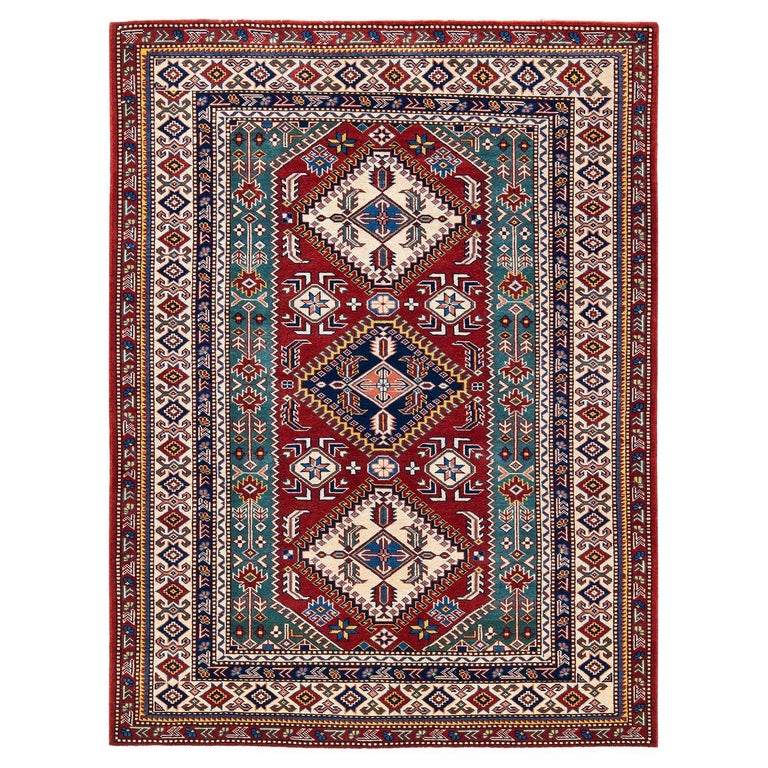One-of-a-kind Hand Knotted Wool Tribal Red Area Rug For Sale at 1stDibs