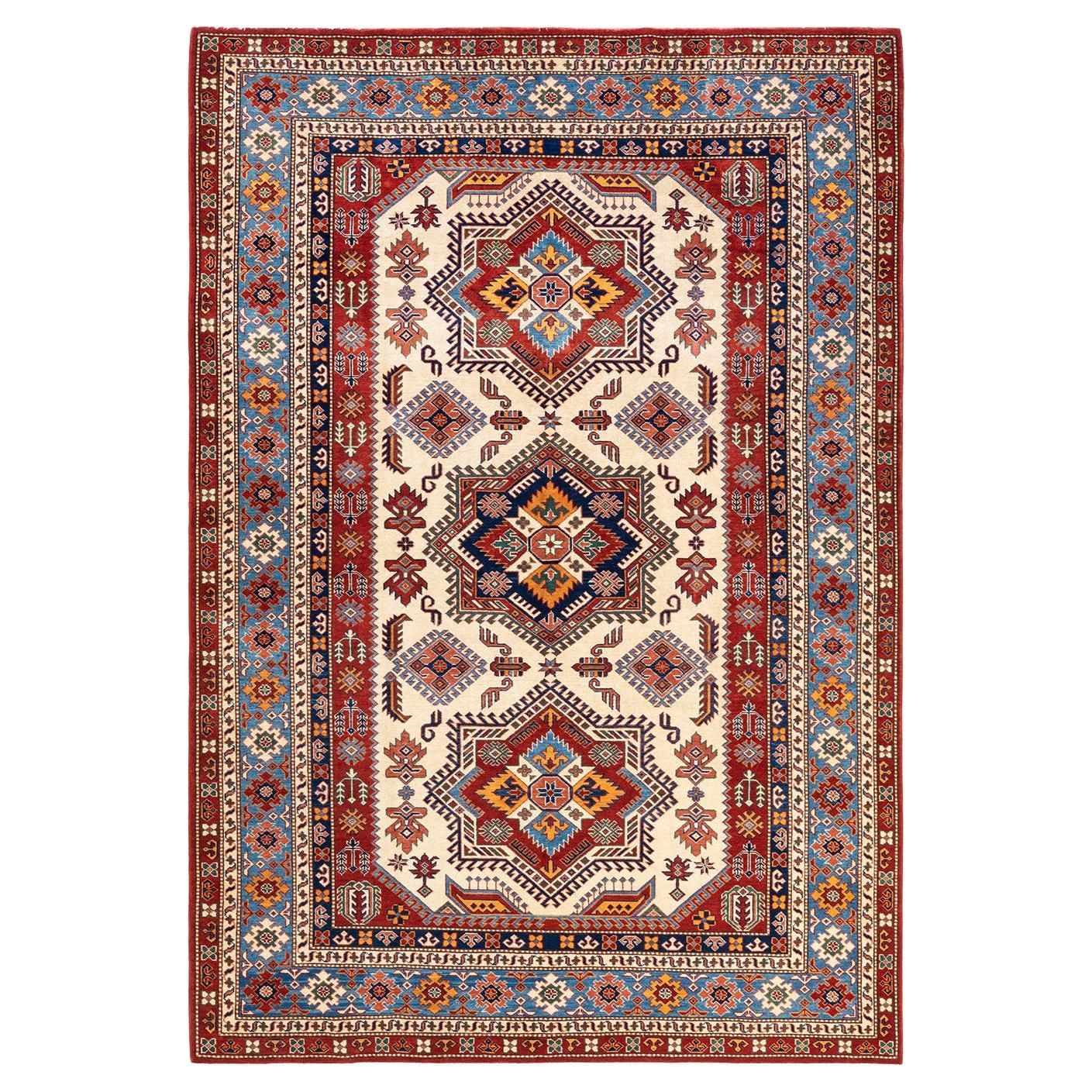 One-of-a-kind Hand Knotted Wool Tribal Red Area Rug For Sale at 1stDibs