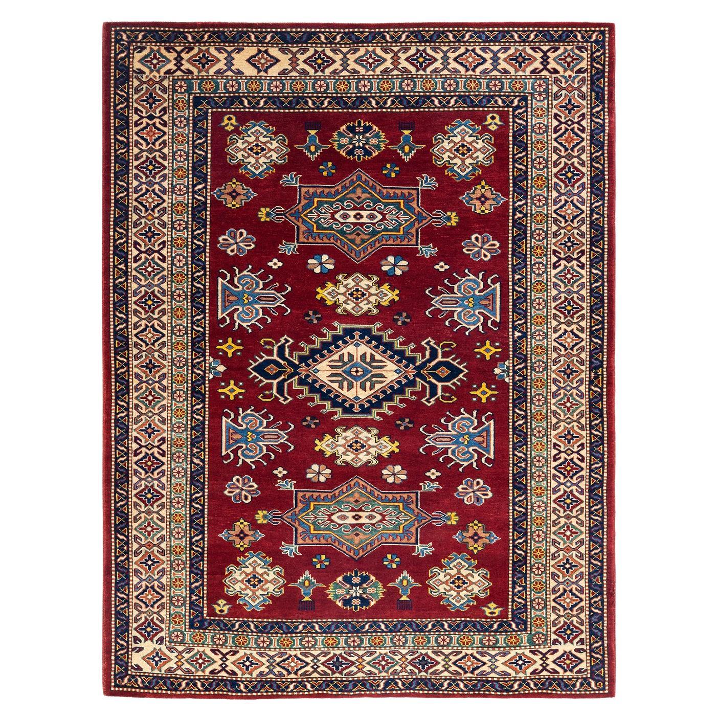 One-of-a-kind Hand Knotted Wool Tribal Red Area Rug For Sale at 1stDibs