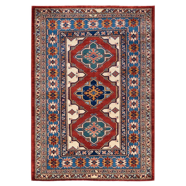 One-of-a-kind Hand Knotted Wool Tribal Red Area Rug For Sale at 1stDibs