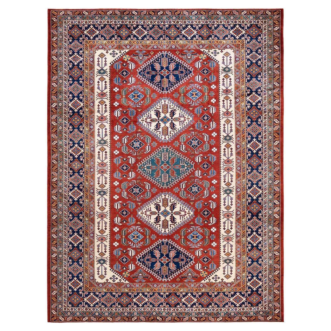 One-of-a-kind Hand Knotted Wool Tribal Red Area Rug For Sale at 1stDibs