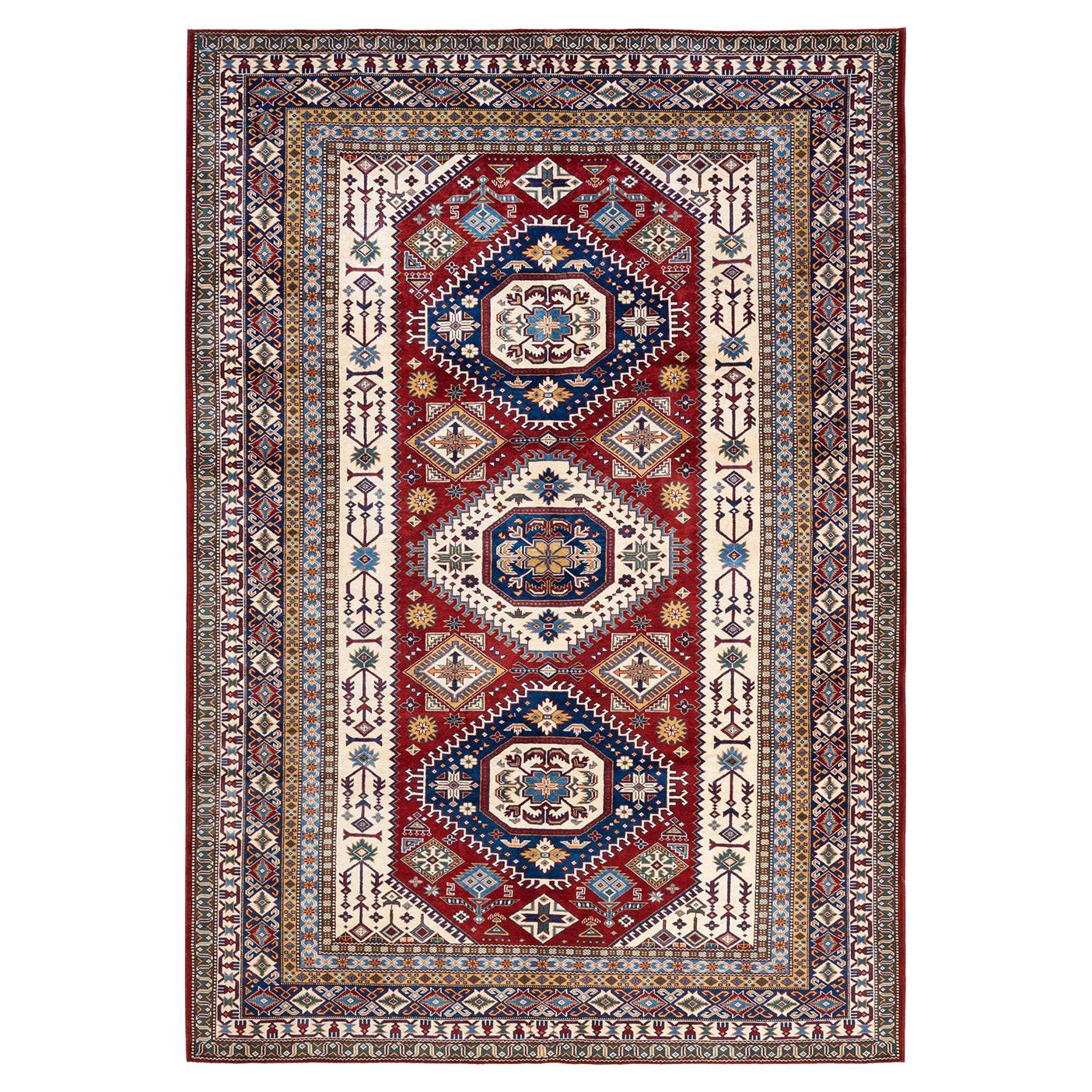 One-of-a-kind Hand Knotted Wool Tribal Red Area Rug For Sale at 1stDibs