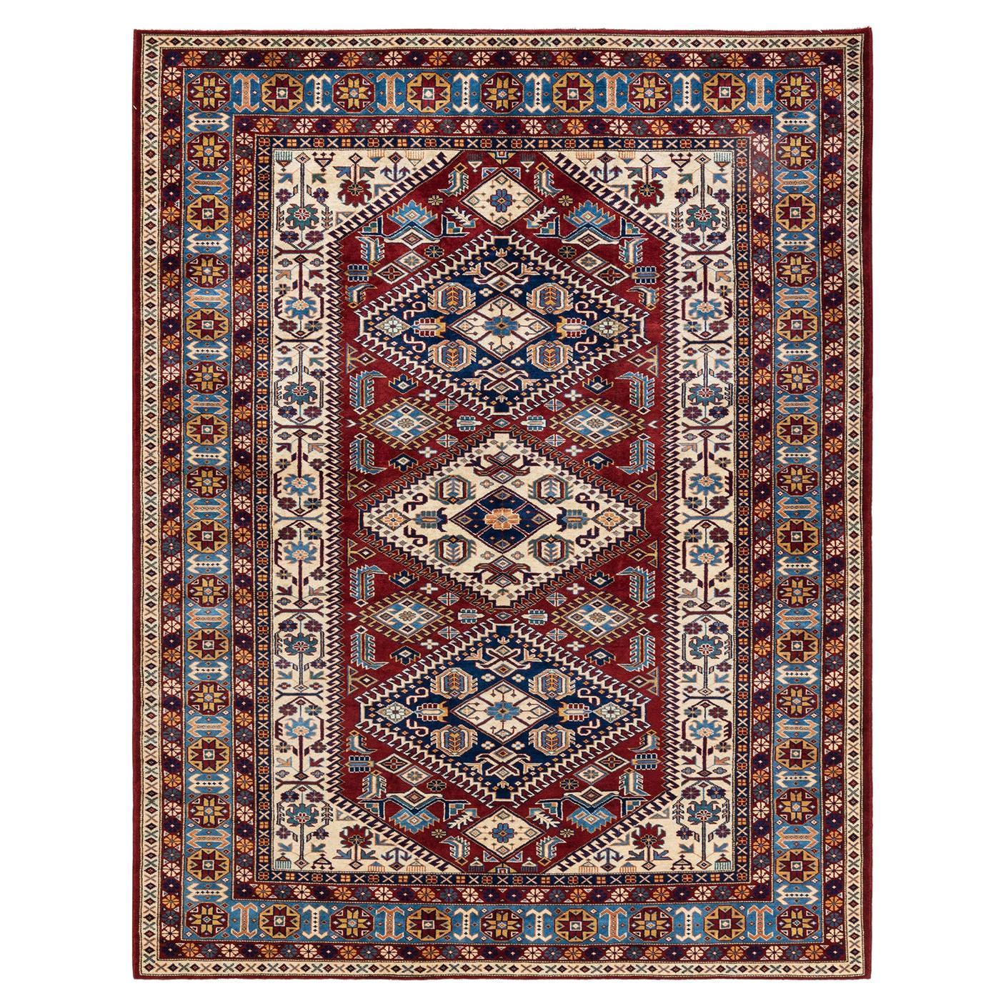 One-of-a-kind Hand Knotted Wool Tribal Red Area Rug For Sale at 1stDibs