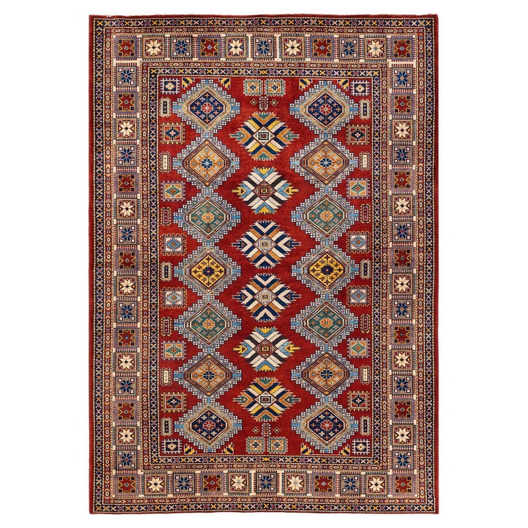 One-of-a-kind Hand Knotted Wool Tribal Red Area Rug For Sale at 1stDibs