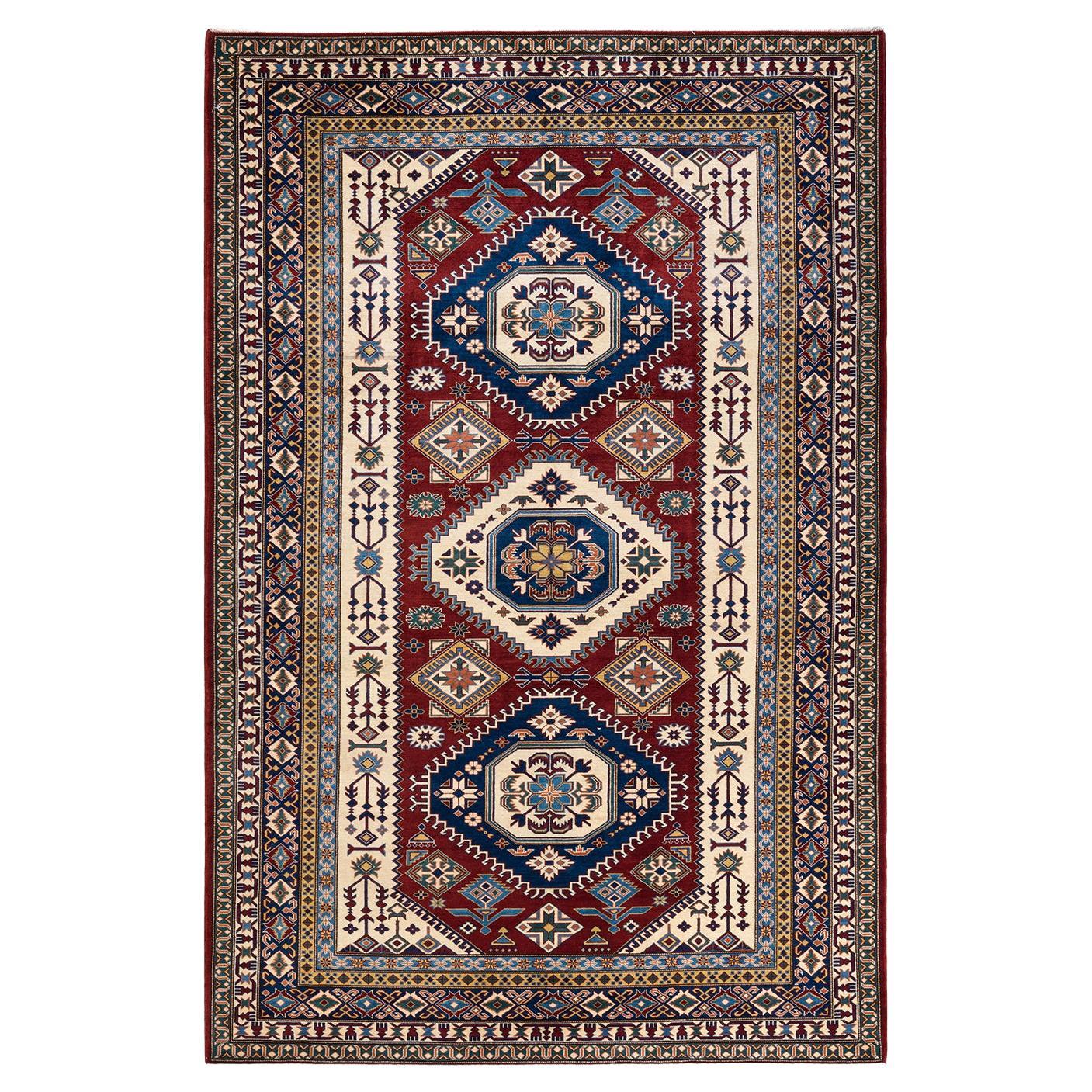 One-of-a-kind Hand Knotted Wool Tribal Red Area Rug For Sale at 1stDibs