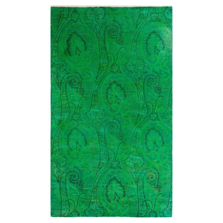 One-of-a-kind Hand Knotted Wool Vibrance Green Area Rug For Sale at 1stDibs