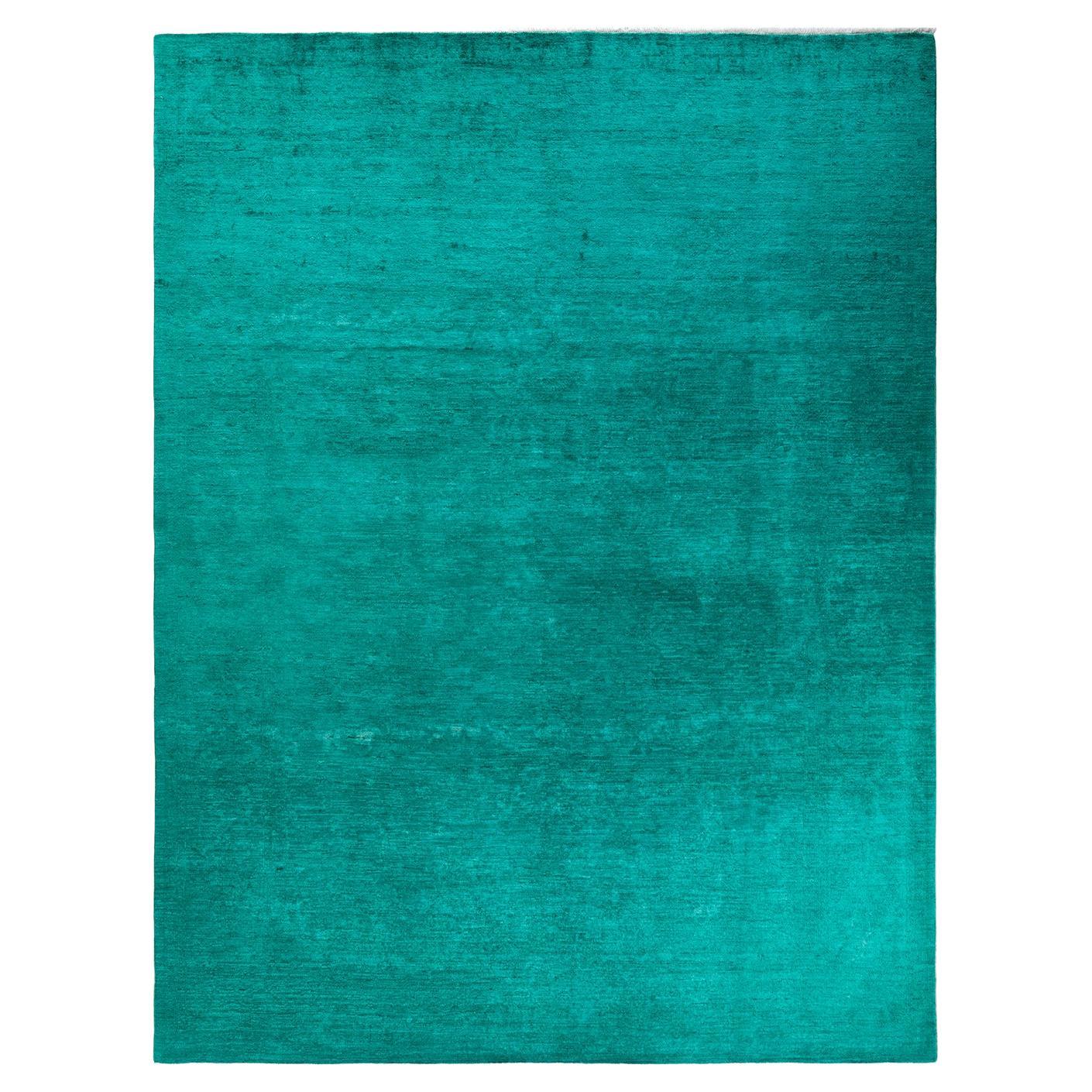 One-of-a-kind Hand Knotted Wool Vibrance Green Area Rug For Sale at 1stDibs
